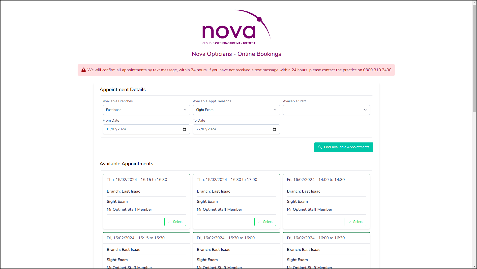 Appointment Diary System | FLEX Optician's Software by Optinet